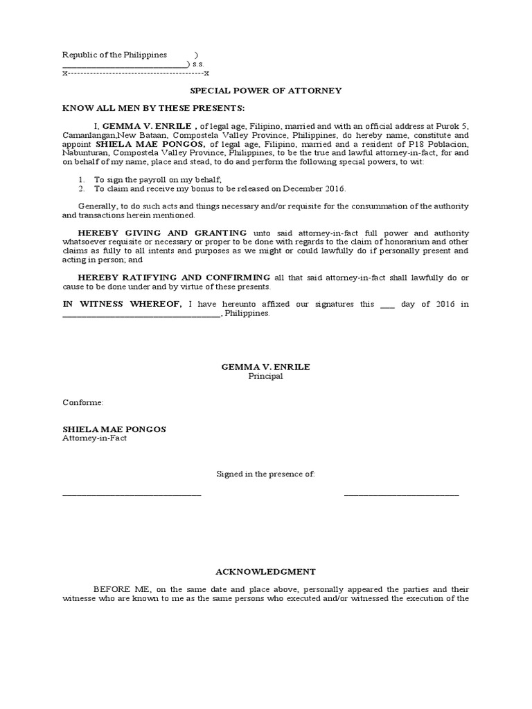 Spa-Claim Bonus | PDF | Power Of Attorney | Private Law