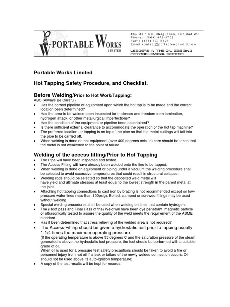Procedure - Hot Tapping | PDF | Welding | Construction
