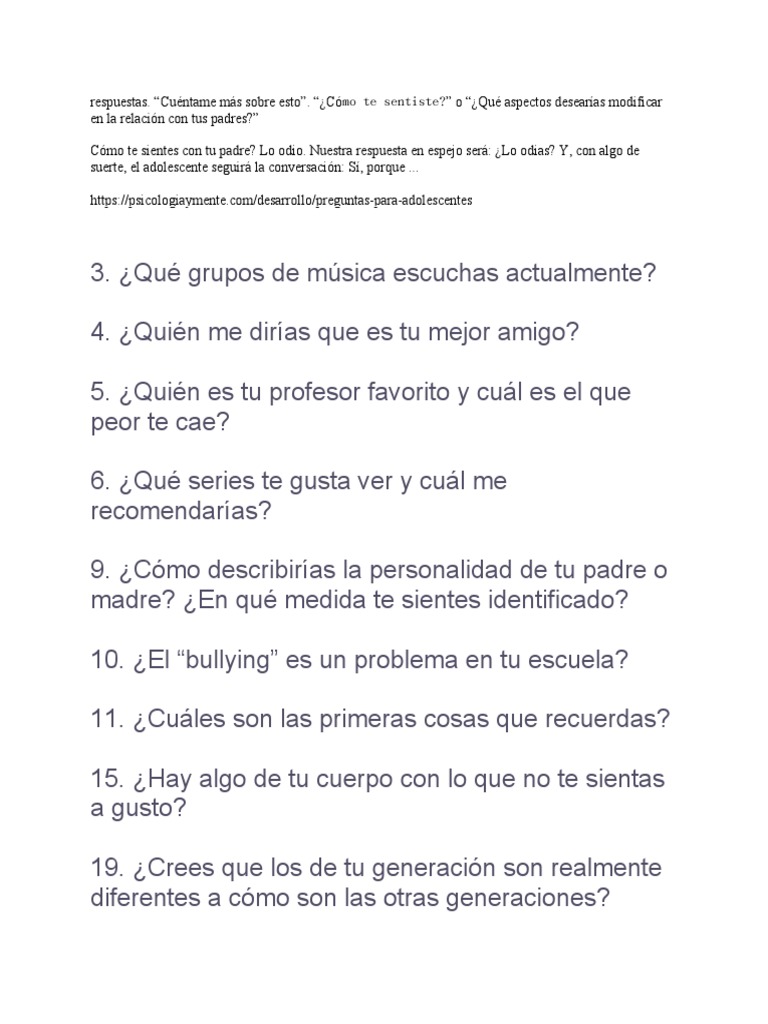 Preguntas Y Respuestas Para Adolescentes RESPUESTAS A 100 PREGUNTAS