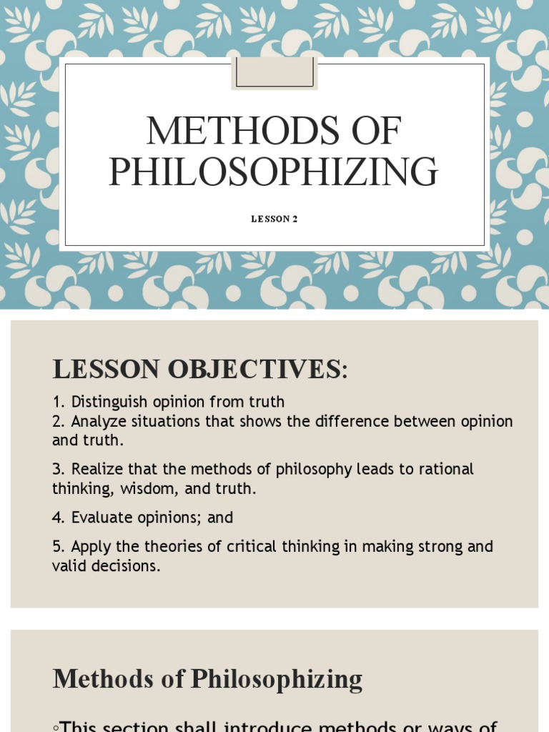 Methods of Philosophizing Lesson 2. For Teaching | PDF | Argument | Analytic Philosophy