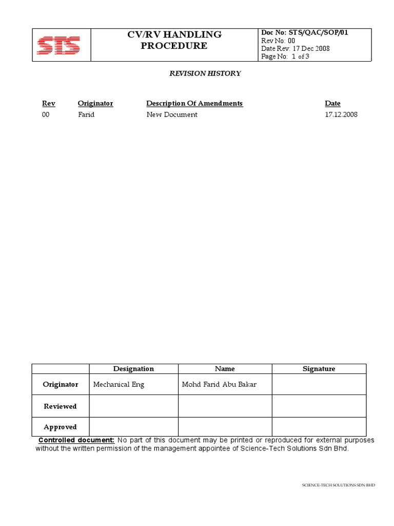 Control and Relief Valve Handling SOP | PDF