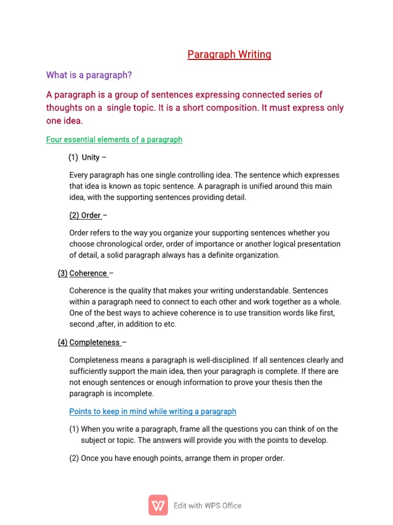 1-Paragraph Writing (Definition, points)
