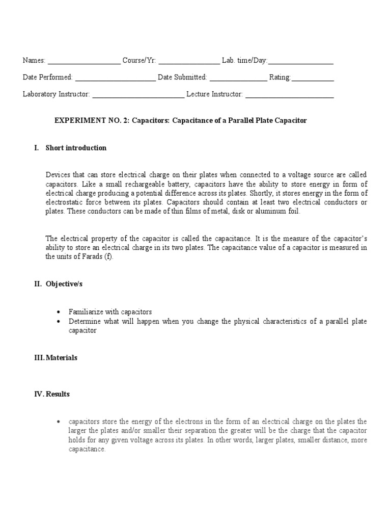 Capacitor Experiment: Capacitance Analysis | PDF | Capacitor | Capacitance