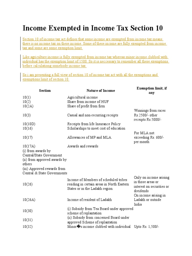 Tax Exemptions: Section 10 Guide | PDF | Pension | Salary