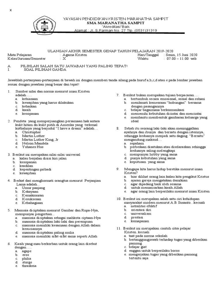ULANGAN AKHIR SEMESTER GENAP TAHUN PELAJARAN 2020 Kelas X Fix | PDF | Ilmu Sosial | Filsafat