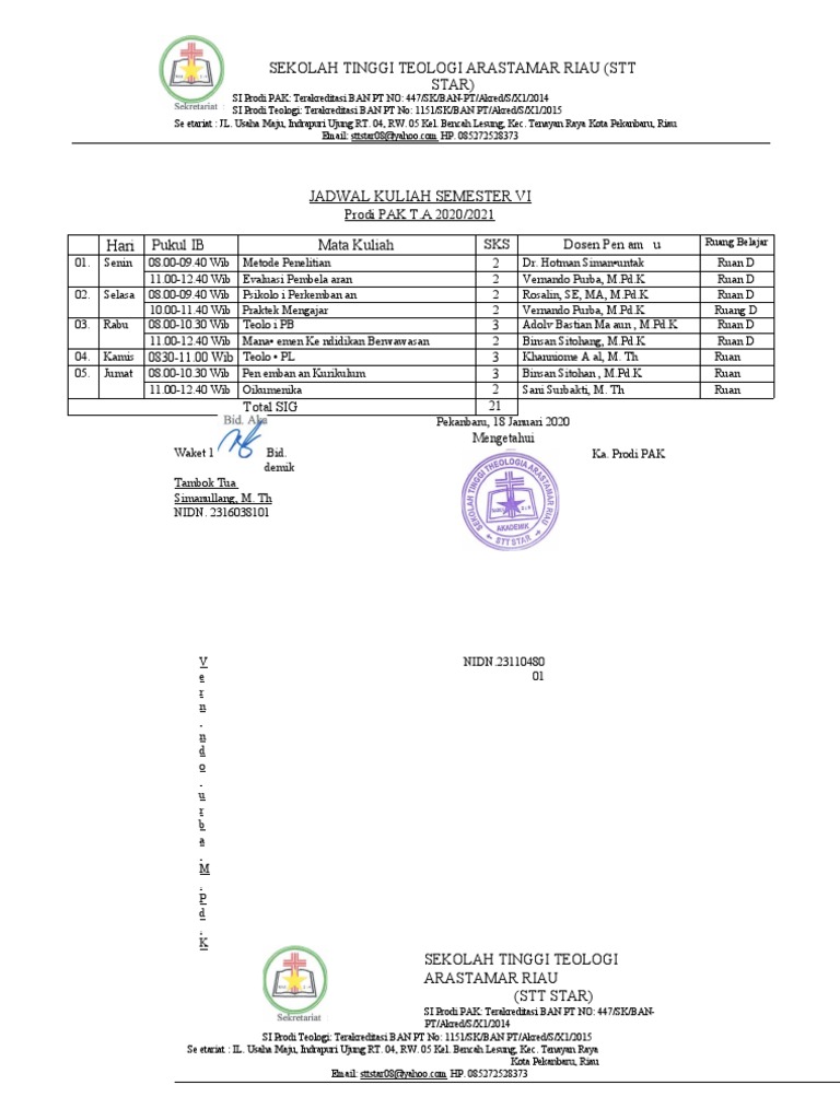 Sekolah Tinggi Teologi Arastamar Riau (STT Star) : Prodi PAK T.A 2020/ ...