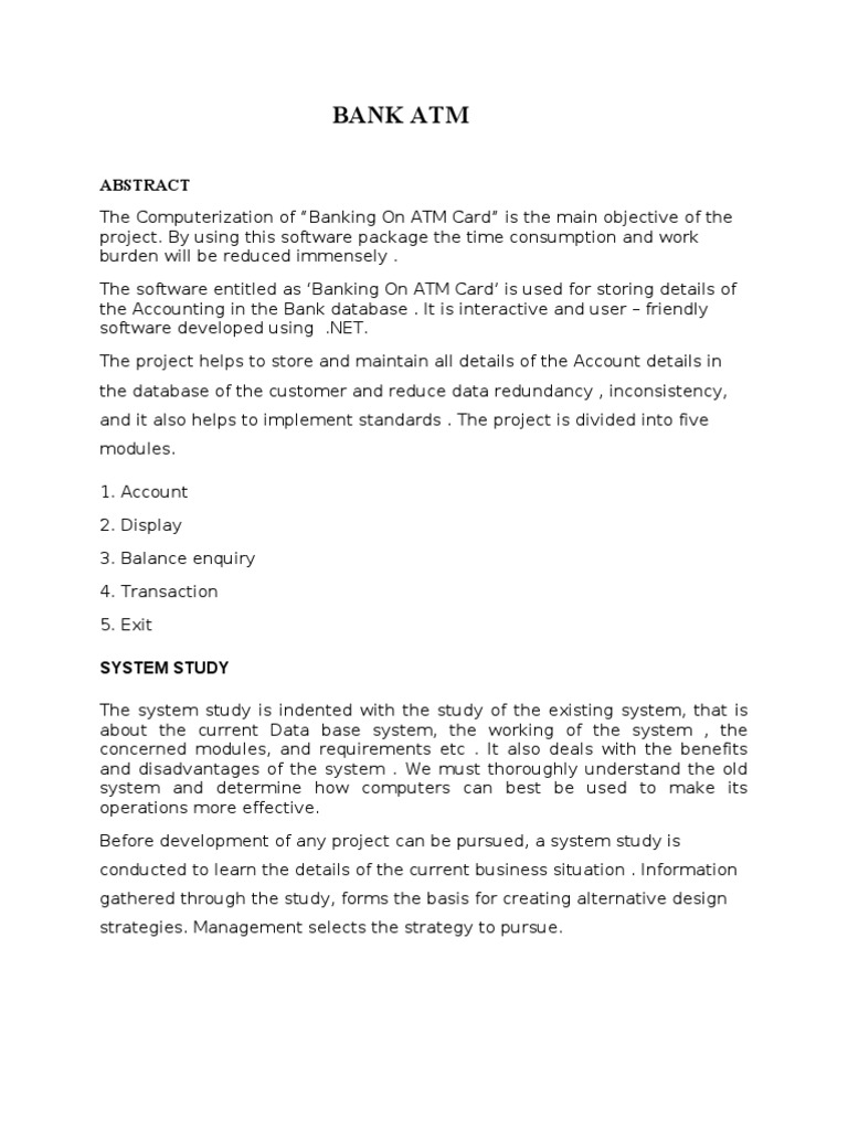 Bank Atm | PDF | Feasibility Study | Automated Teller Machine