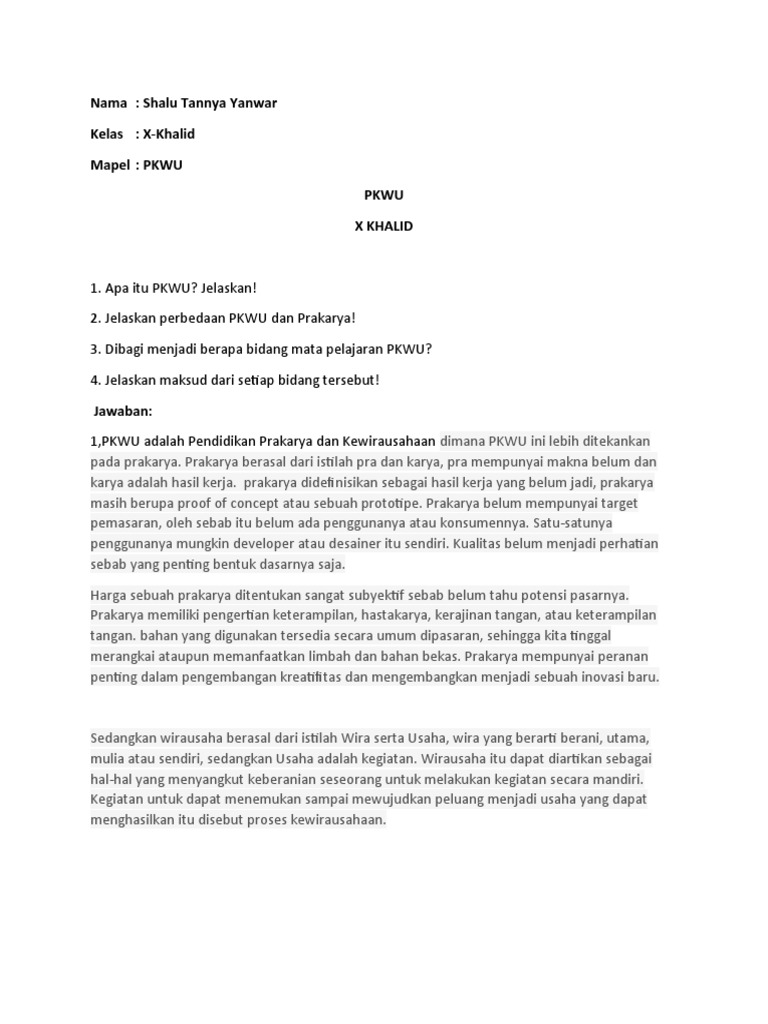 Definisi dan Aspek PKWU dalam Pendidikan | PDF
