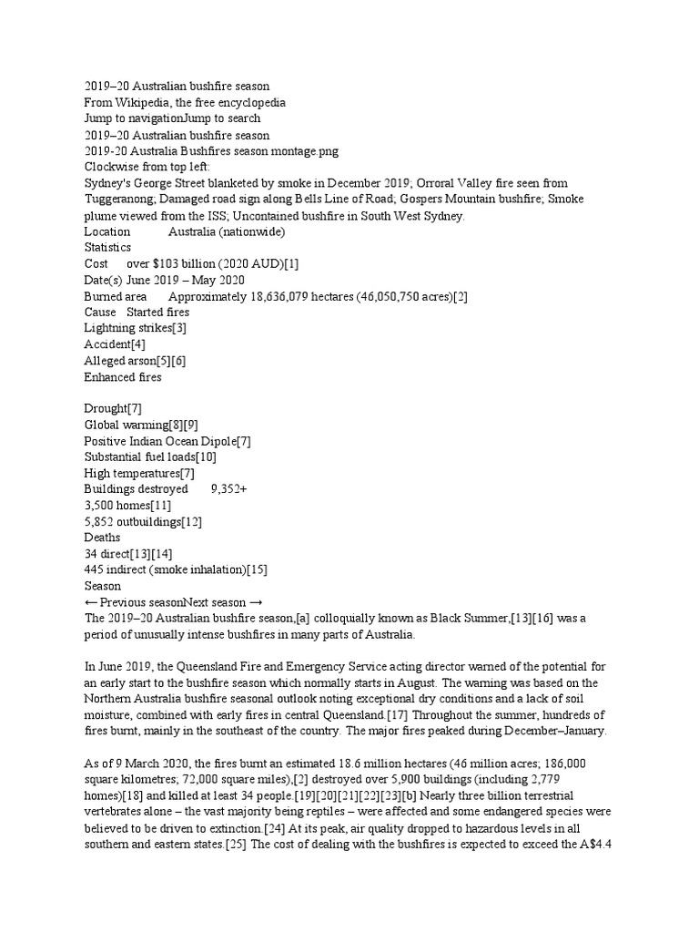 2019-20 Australian Bushfire Season | PDF | Wildfire | New South Wales