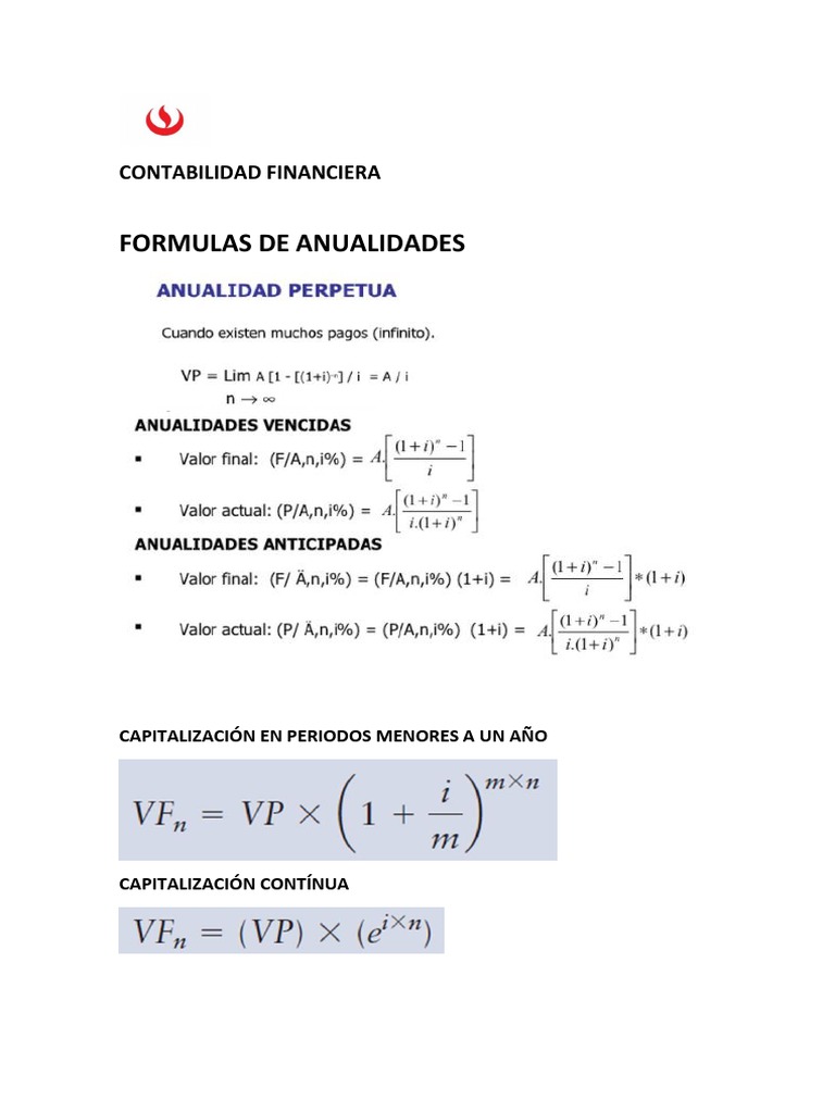 Fórmulas Anualidades | PDF
