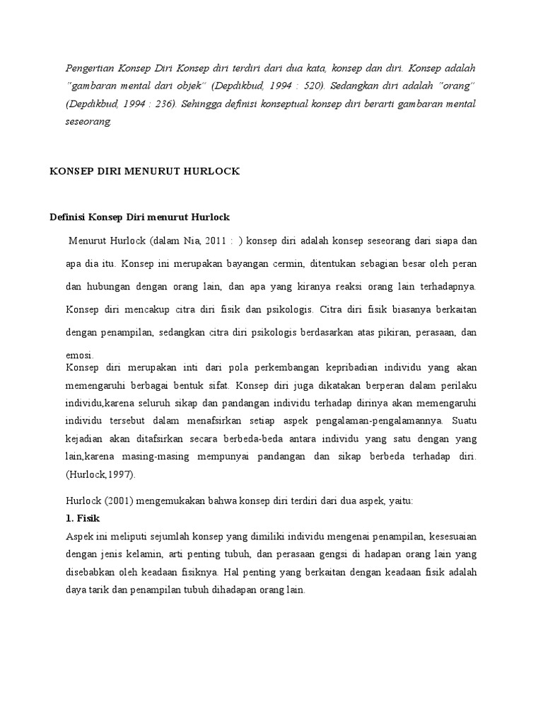 Konsep Diri Hurlock Dan Fitts Definisi | PDF