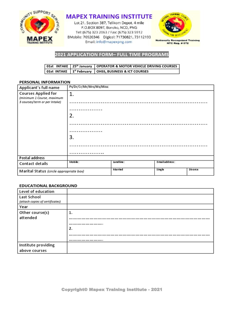 2021 Application Form - Full Time Programs: Personal Information | PDF ...