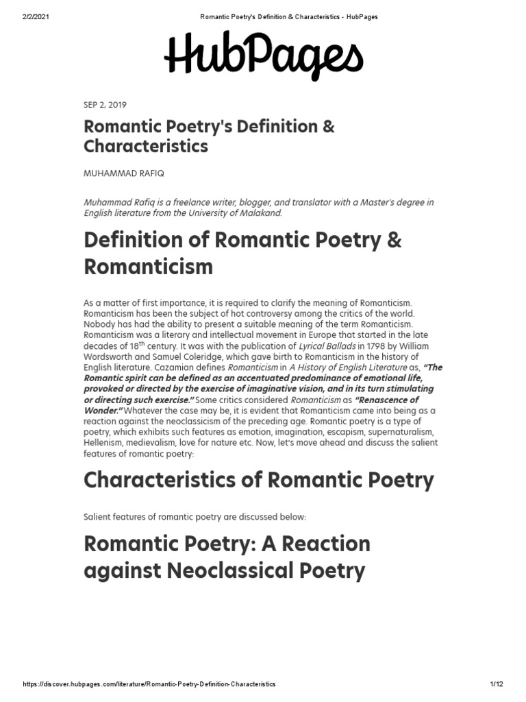 Romantic Poetry's Definition & Characteristics - HubPages | Download ...