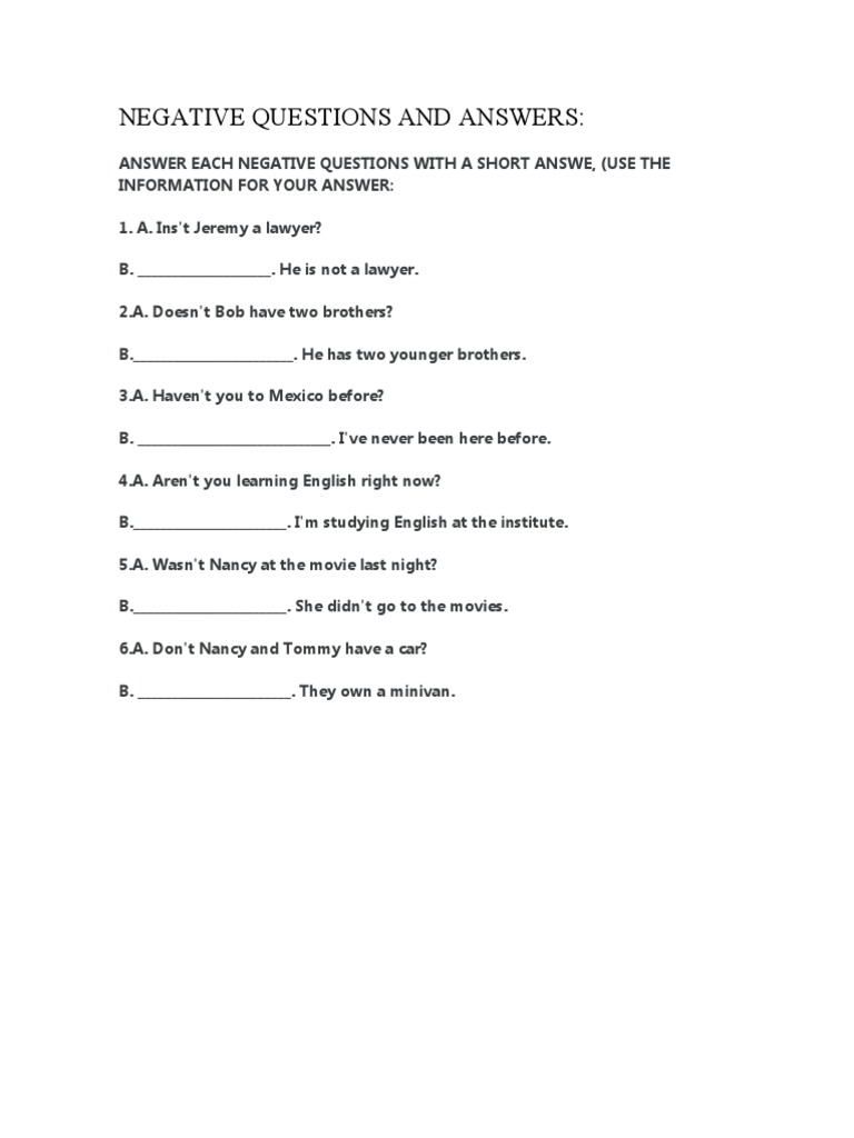 Negative Questions and Answers | PDF