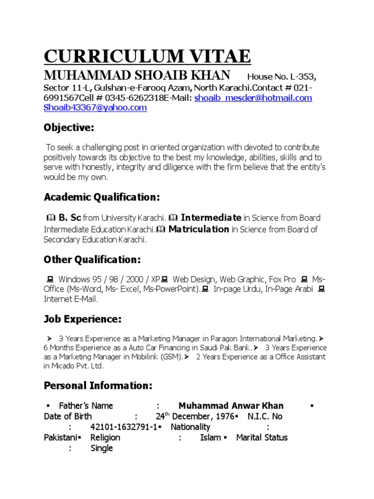 CV Samples for Pakistani Job Seekers | PDF | Recruitment | Karachi