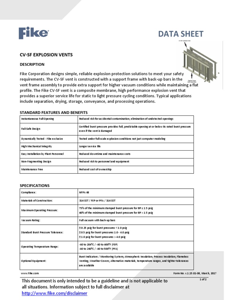 Data Sheet: CV-SF Explosion Vents | PDF | Vacuum | Pressure