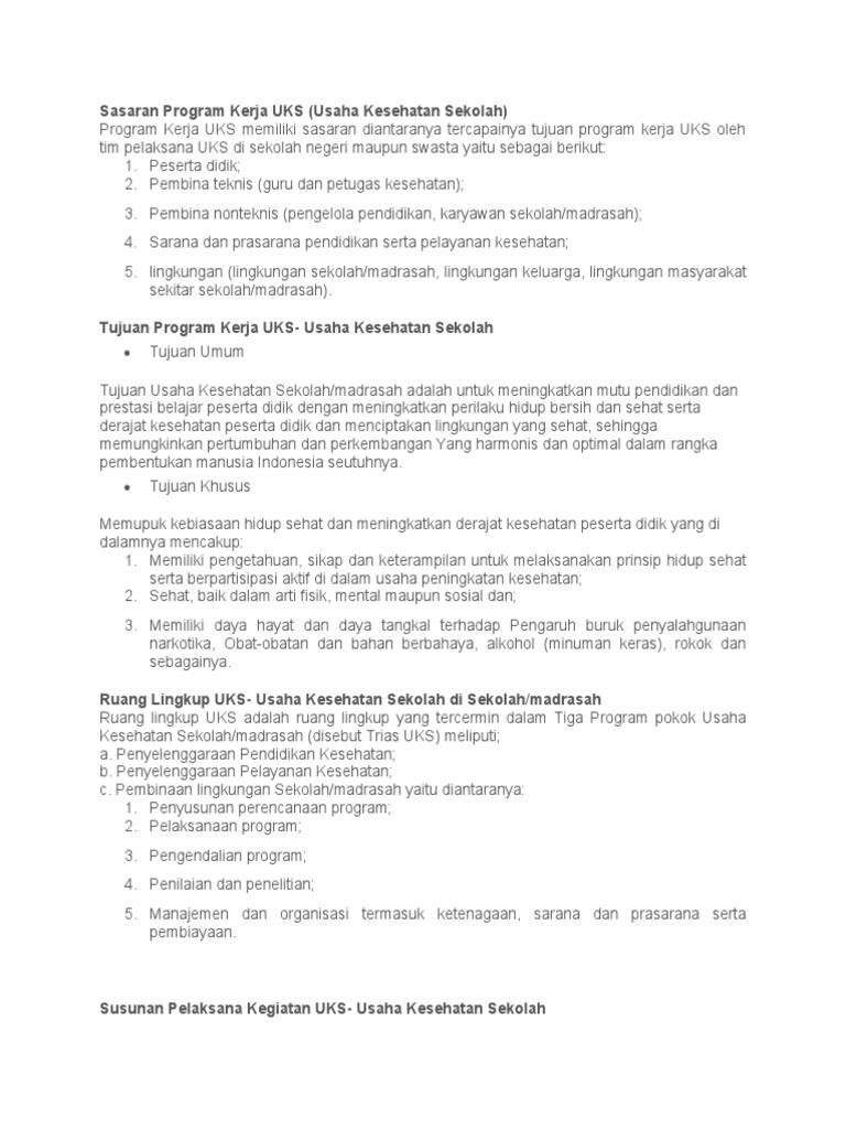 MENGURAI SASARAN DAN TUJUAN PROGRAM KERJA UKS | PDF