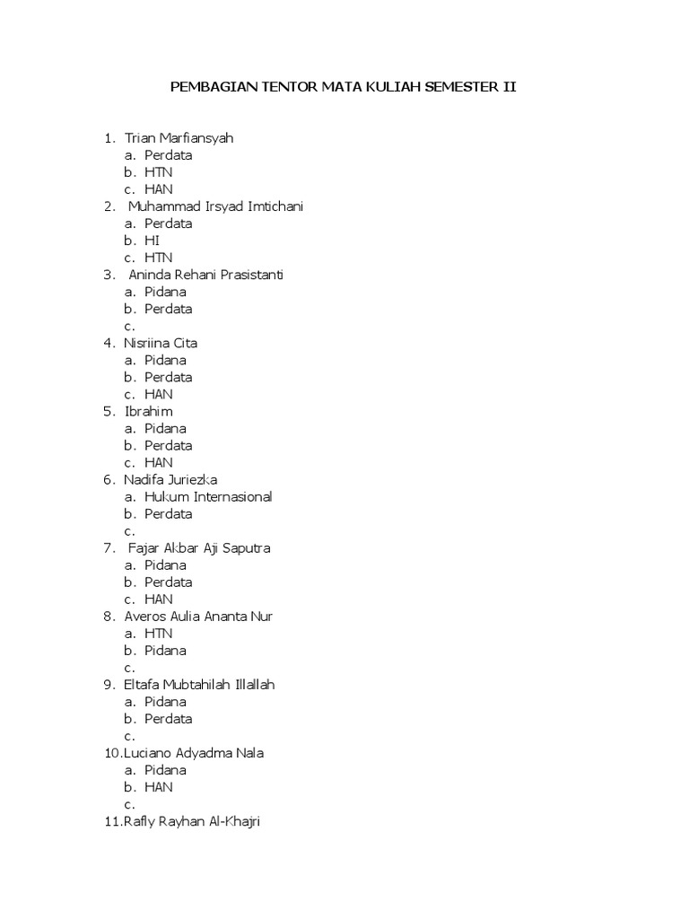 Tentor Matkul Semester Ii | PDF