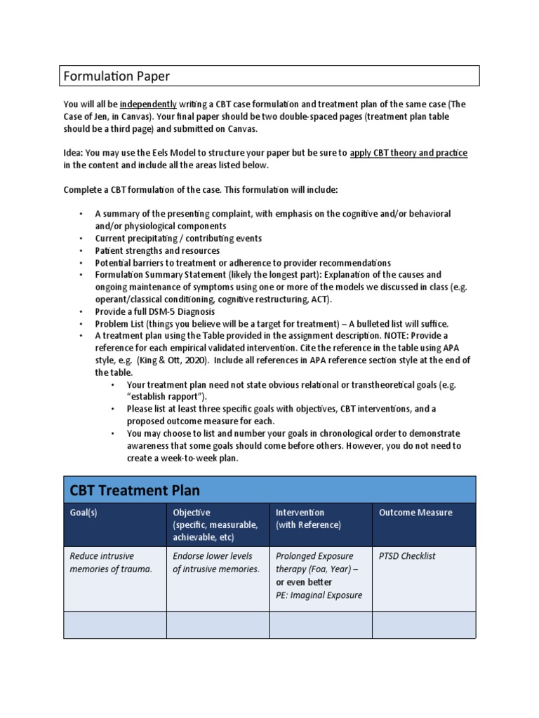 CBT - Final Formulation Paper | PDF | Cognitive Behavioral Therapy ...