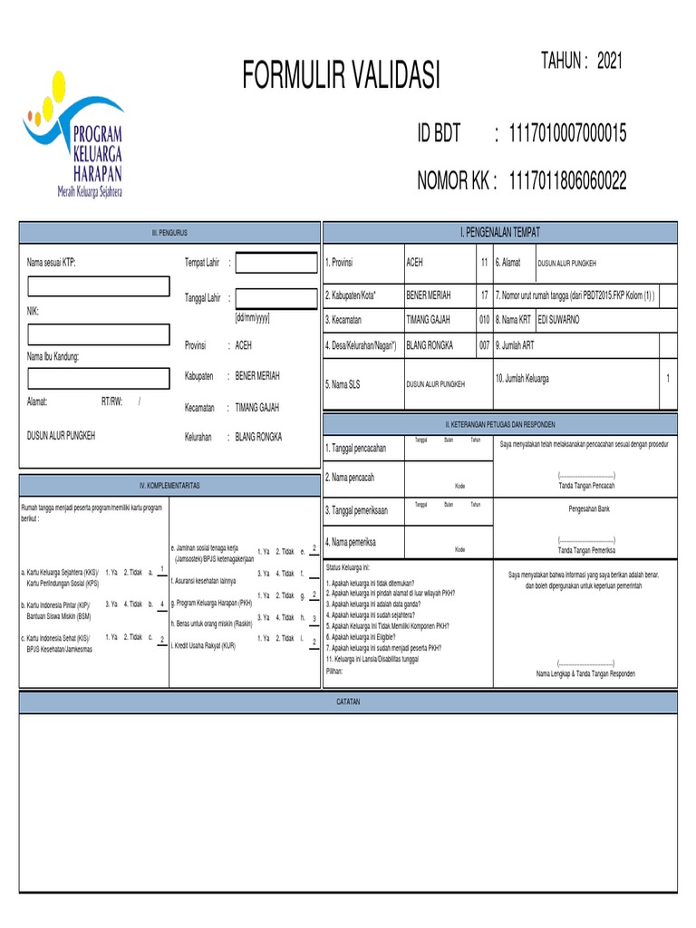Form - Validasi PKH 2021 | PDF