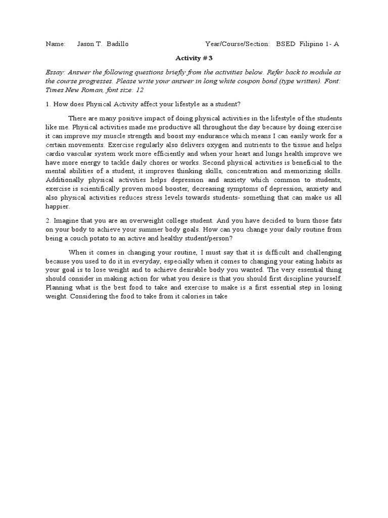 Activity 3 | PDF | Physical Fitness | Strength Training