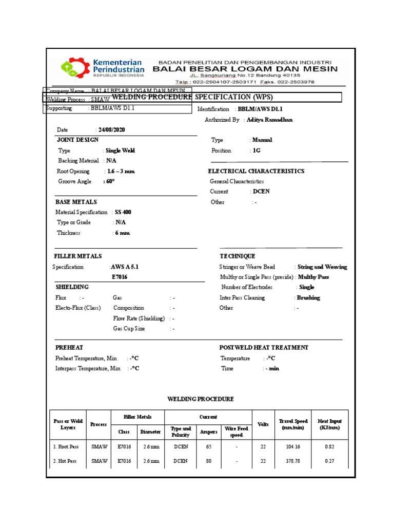 Welding Procedure Specification (WPS) | PDF | Welding | Construction