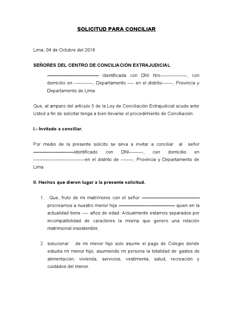 Modelo de Solicitud para Conciliar | PDF | Familia | Sociedad