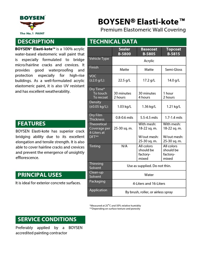 BOYSEN® Elasti-Kote™: Description Technical Data | PDF | Acrylic Paint ...