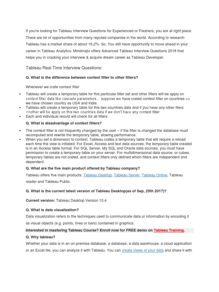 Advanced Tableau Interview Q&A | PDF | Computers