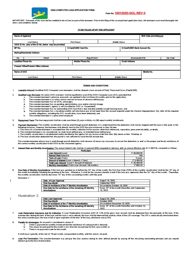 Codified - Gsis Computer Loan Application Form 09222020 - v1 | PDF ...