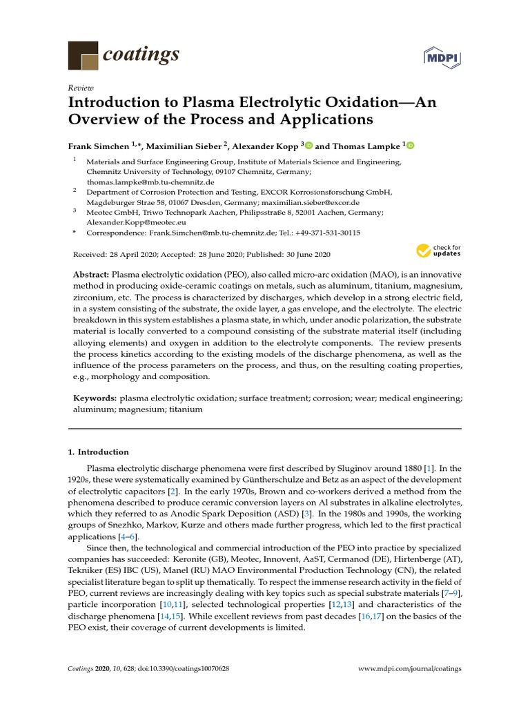 Coatings: Introduction To Plasma Electrolytic Oxidation-An Overview of ...