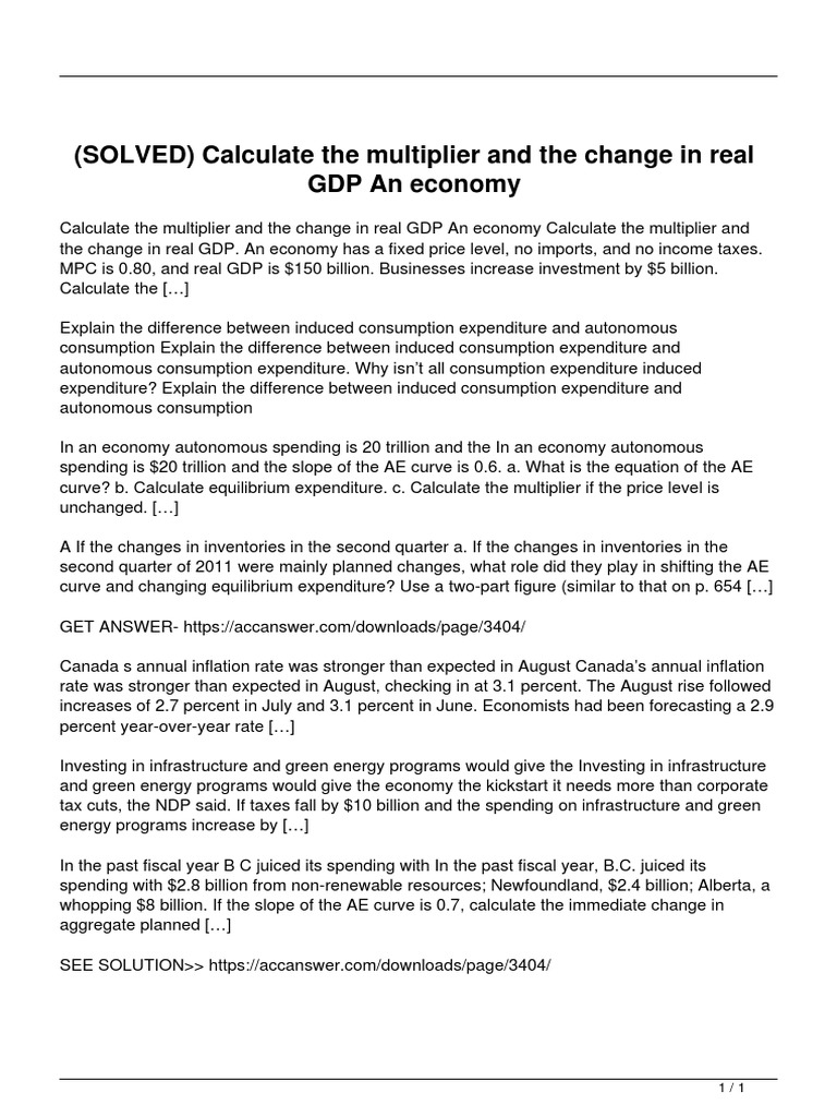Solved Calculate The Multiplier and The Change in Real GDP An Economy ...
