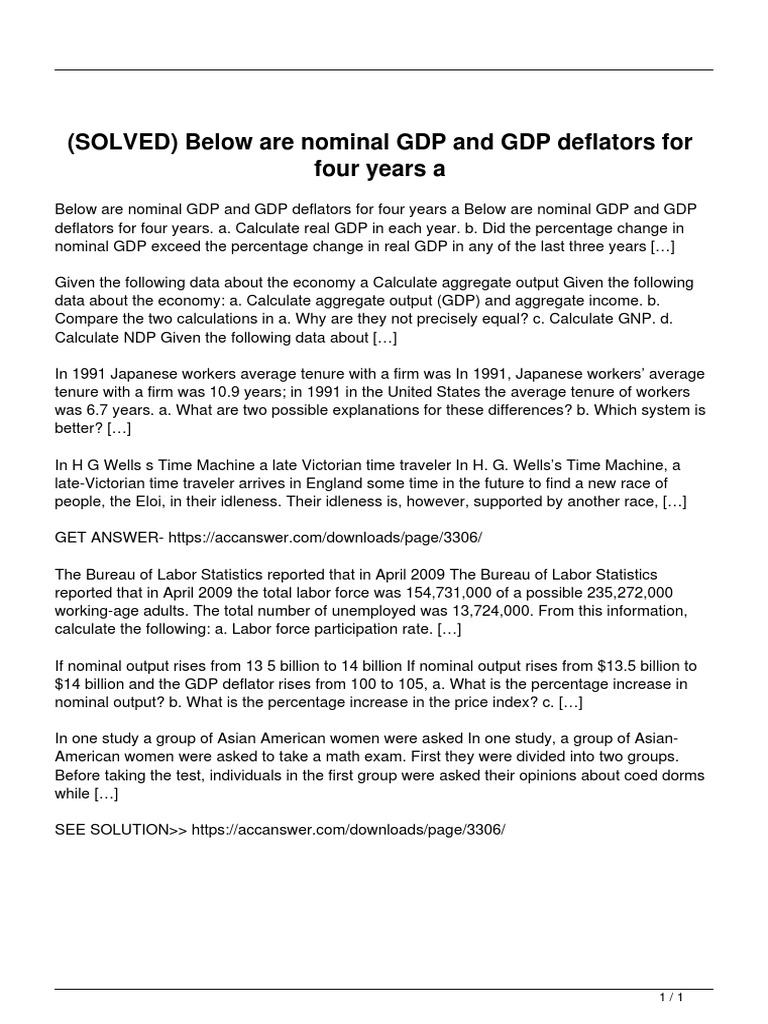 Solved Below Are Nominal GDP and GDP Deflators For Four Years A | PDF ...