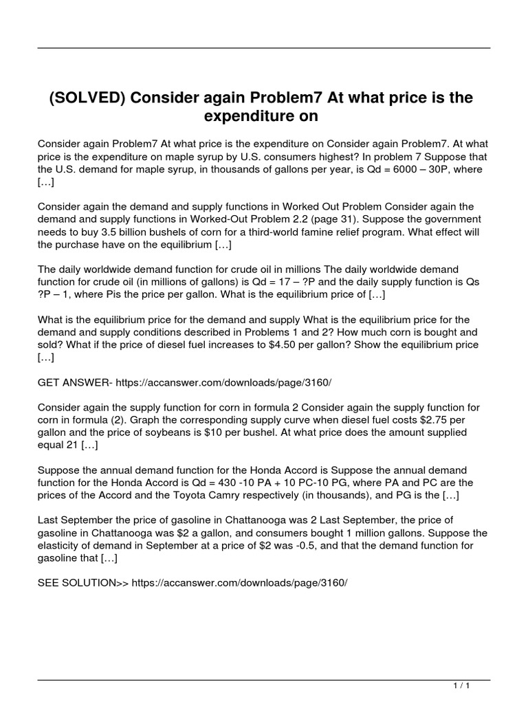 Solved Consider Again Problem7 at What Price Is The Expenditure On ... Solved Consider Again Problem7 at What Price Is The Expenditure On ...