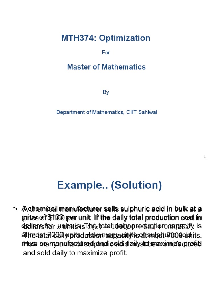 MTH374: Optimization: Master of Mathematics | PDF | Maxima And Minima | Mathematical Analysis