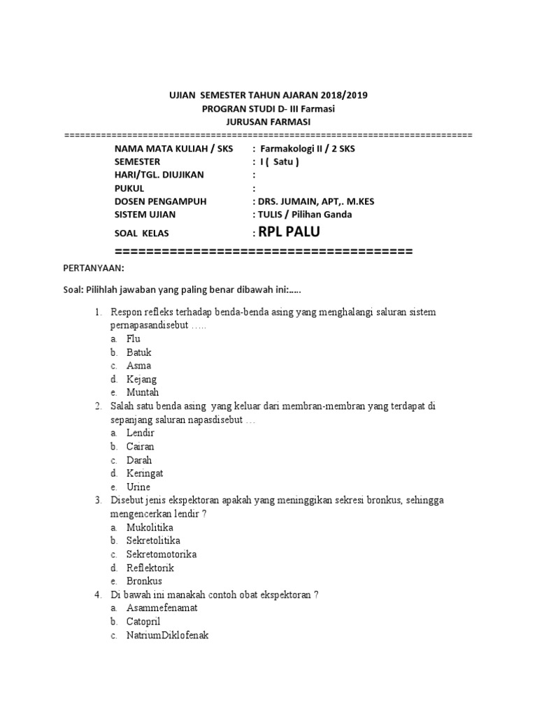 Soal Ujian Farmakologi 2016 | PDF | Pengembangan Diri | Kesehatan Holistik