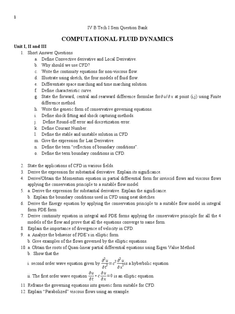 Computational Fluid Dynamics: Unit I, II and III | PDF | Computational Fluid Dynamics | Partial ...