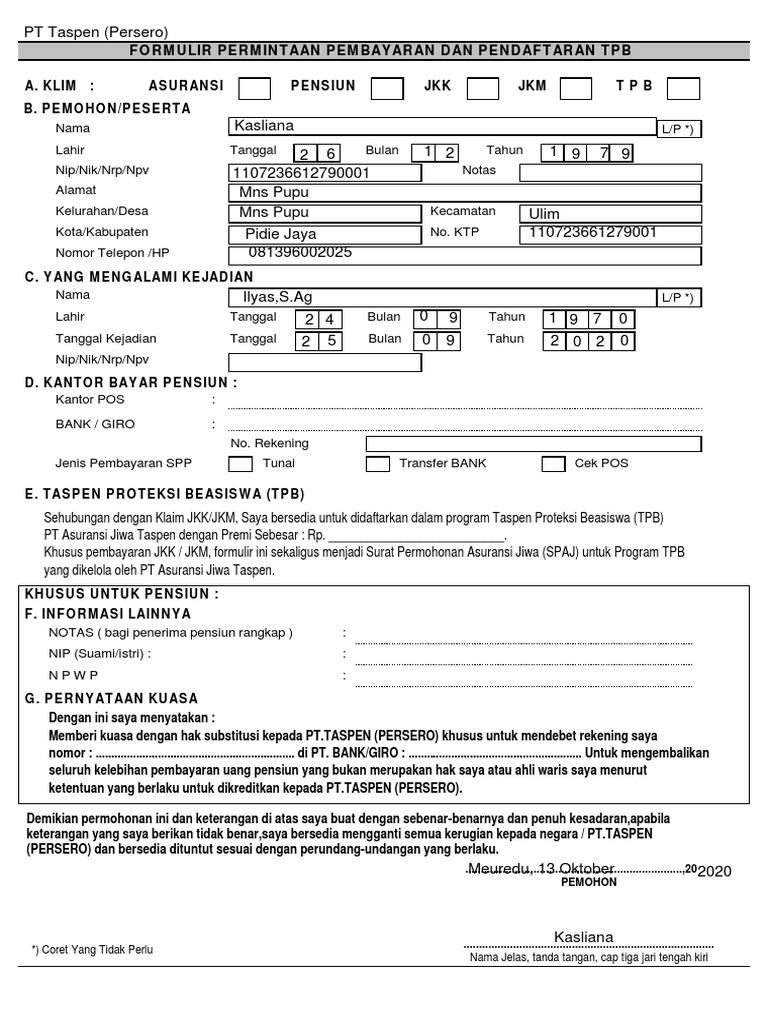 Formulir Permintaan Pembayaran Dan Pendaftaran TPB | PDF