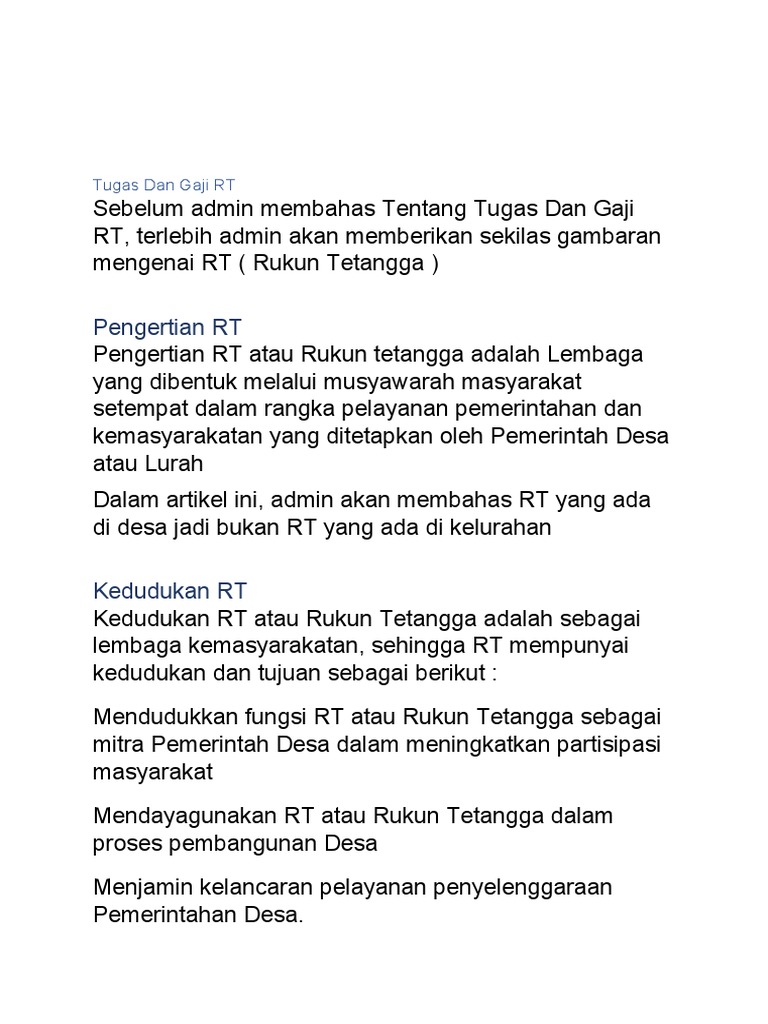 Peran dan Gaji RT di Desa | PDF | Ilmu Sosial