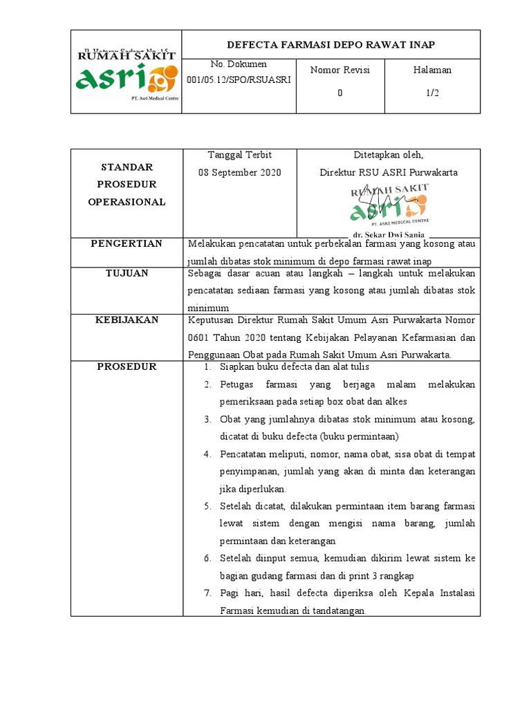001 Defecta Farmasi Depo Rawat Inap | PDF