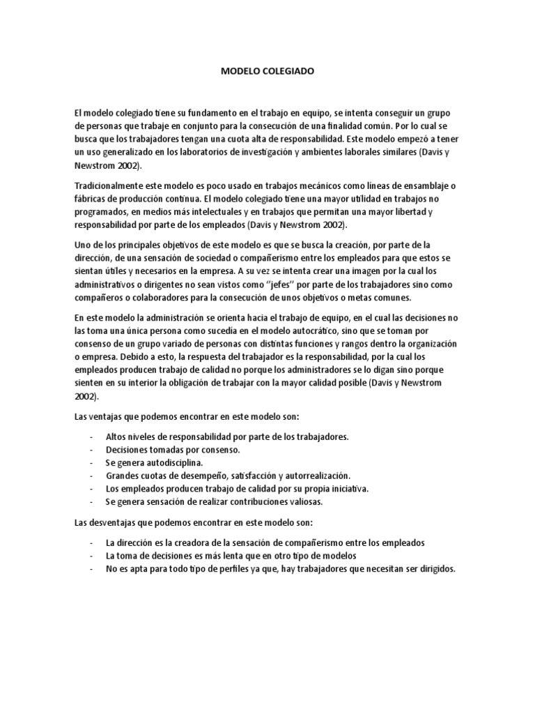 Modelo Colegiado y Autocratico | Descargar gratis PDF | Toma de ...