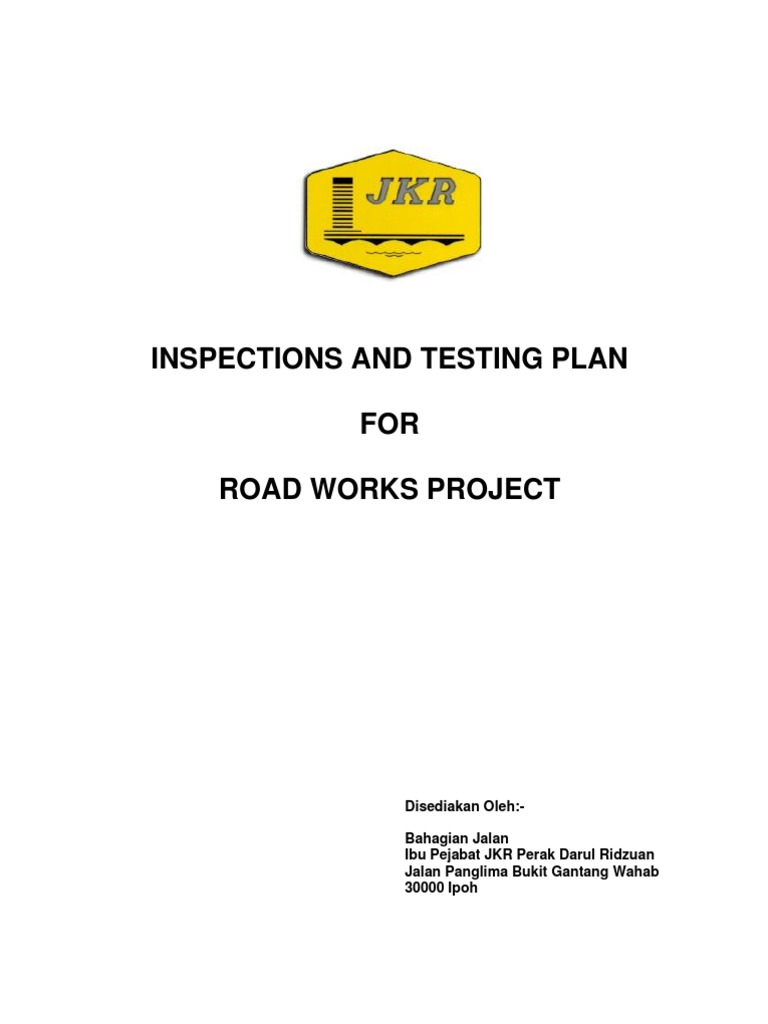 Inspections and Testing Plan for Road Works Project Covering Earthworks ...