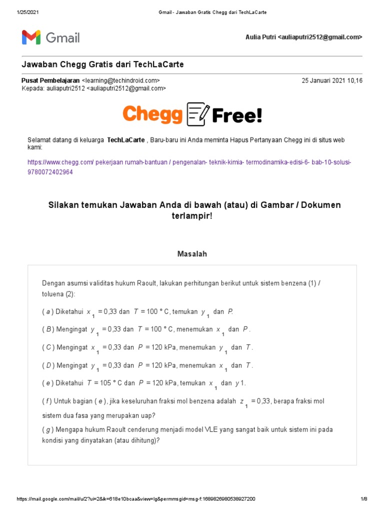 Jawaban Chegg Gratis Dari Techlacarte: 25 Januari 2021 10,16 | PDF