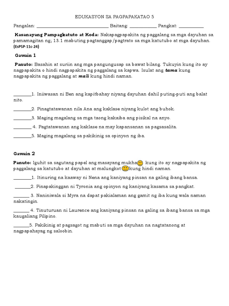 ESP - Worksheets-Q2-Aralin 3 | PDF