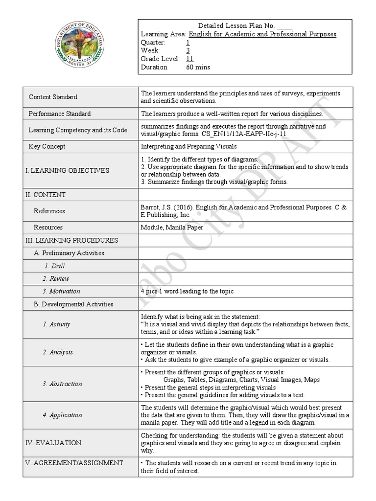 Detailed Lesson Plan No. - Learning Area: English For Academic and ...