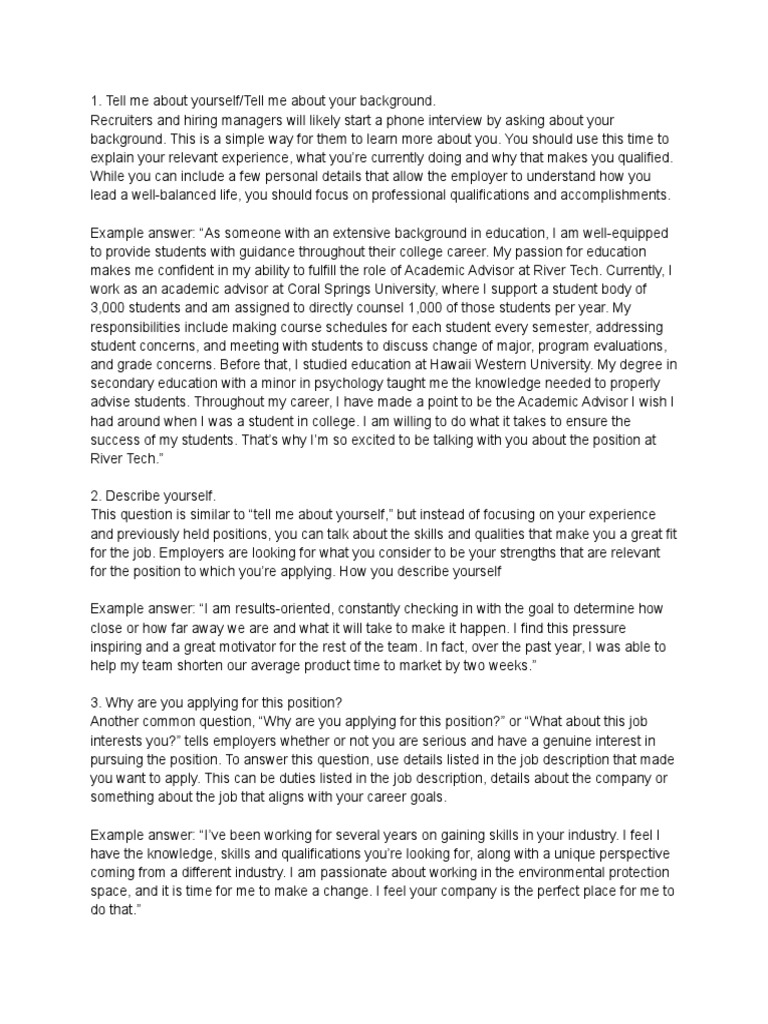 Sample Q&A | PDF | Employment | Interview