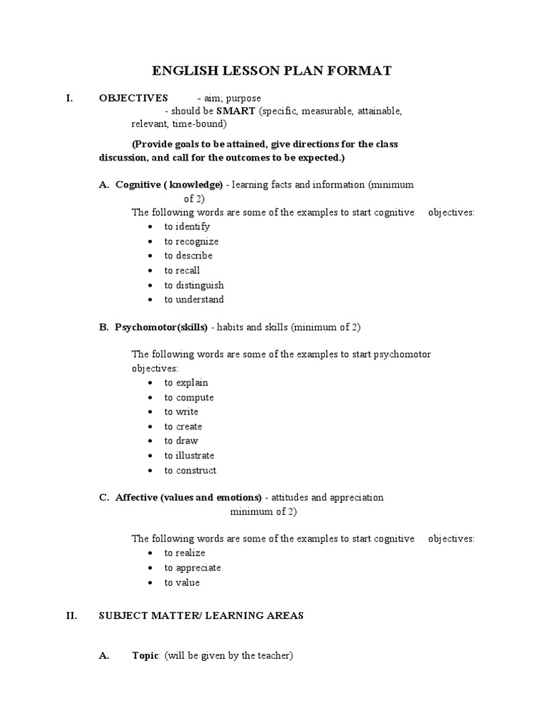 Format of LP in English 2021 | PDF | Lesson Plan | Learning