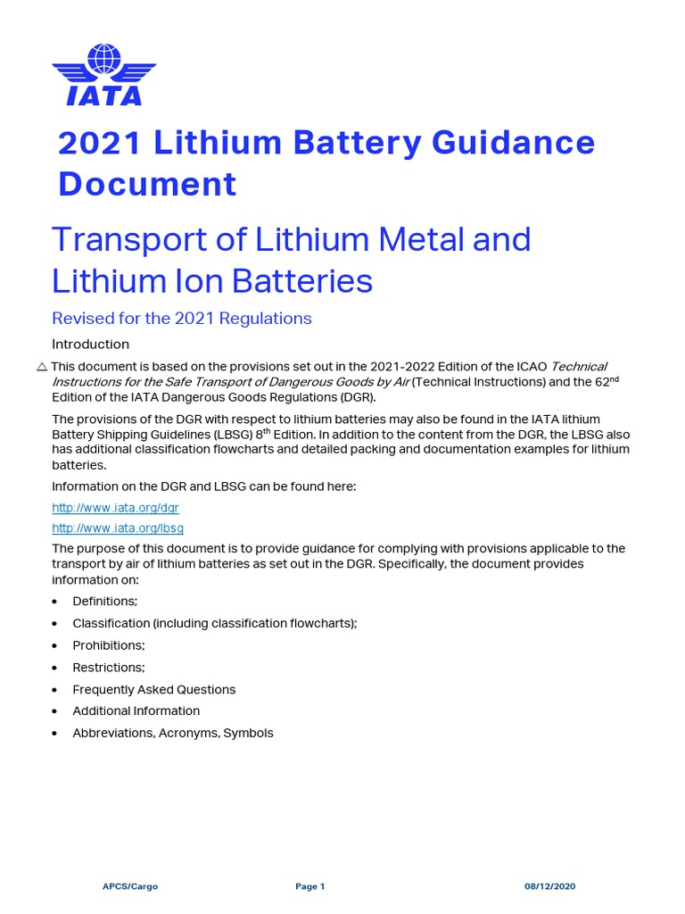 2021 Lithium Battery Guidance Document | PDF | Dangerous Goods ...