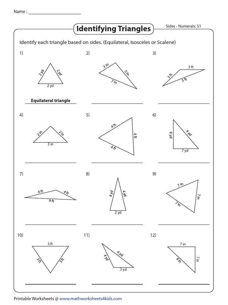 Identifying Triangles: Identify Each Triangle Based On Sides. (Equilateral, Isosceles or Scalene ...