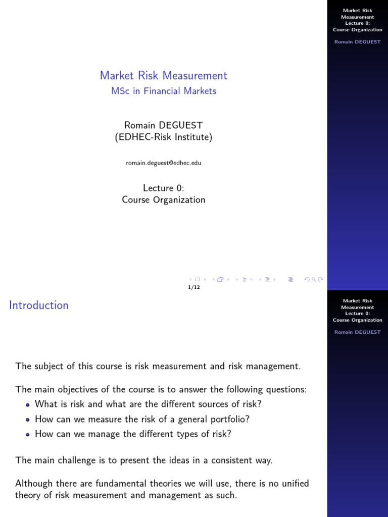 Market Risk Measurement: MSC in Financial Markets | PDF | Value At Risk ...